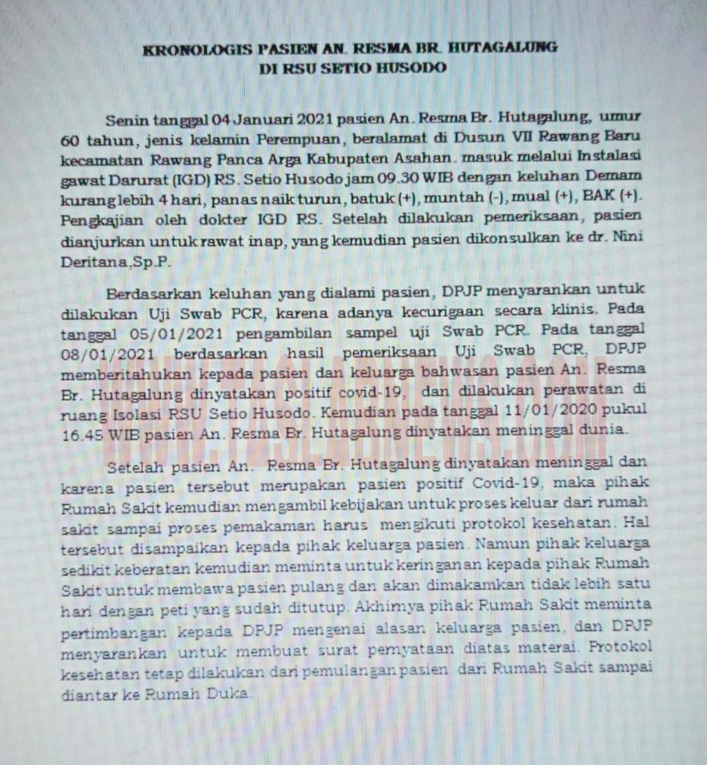 RSU Setio Husodo: Selama Rawat Inap, Pasien Covid-19, R Br H Jalani ...